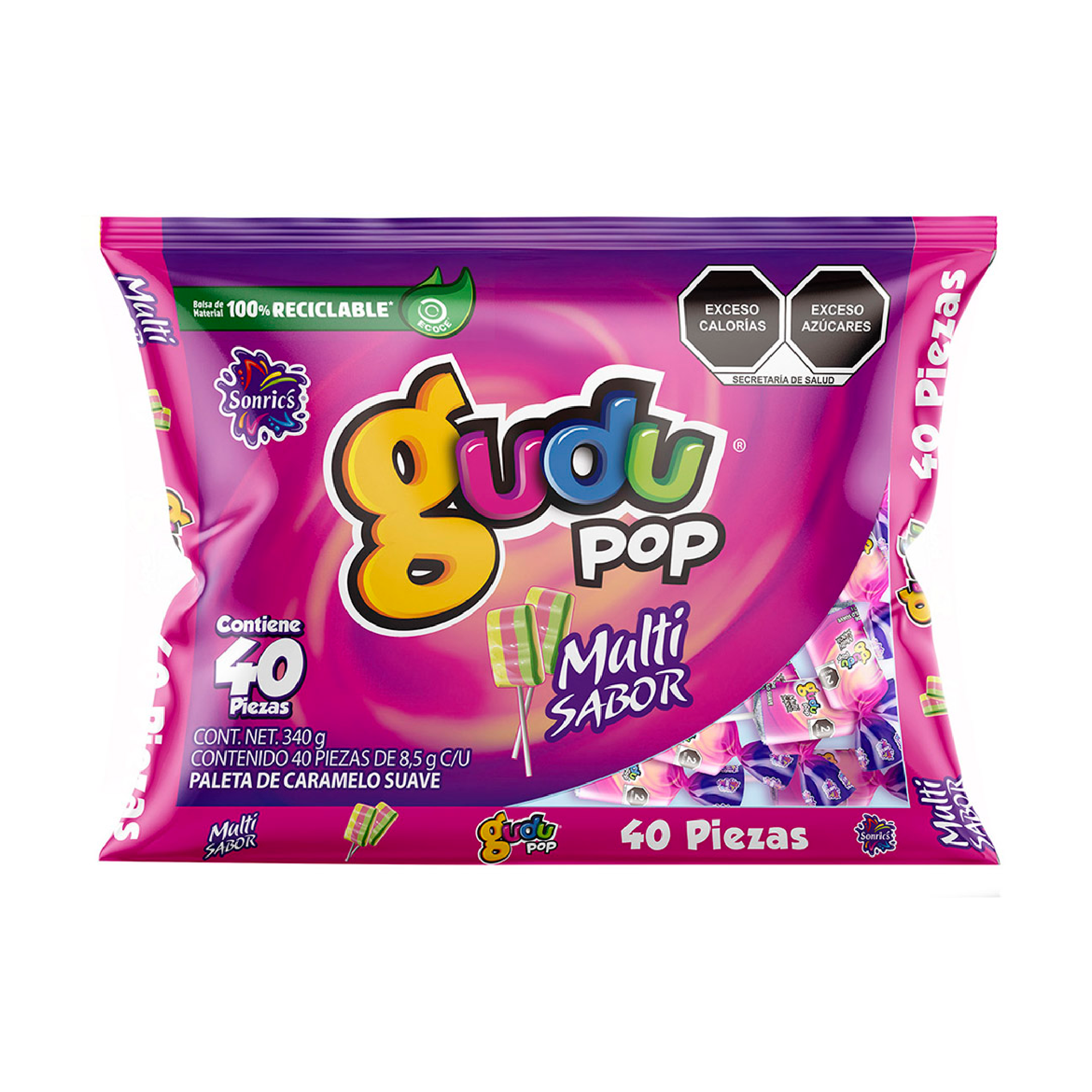 Paleta Gudu Pop Maciza Multisabor Con 40 Piezas De 8.5 Gr – San Jorge Party